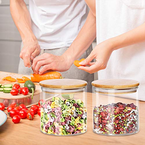 4 Pack Glass Jars with Airtight Bamboo Lids, (Dabacc) Glass Kitchen Canisters Clear Container for Food Storage of Dry Goods, Cookie, Candy, Spices, Coffee Beans and More, 18.6 OZ