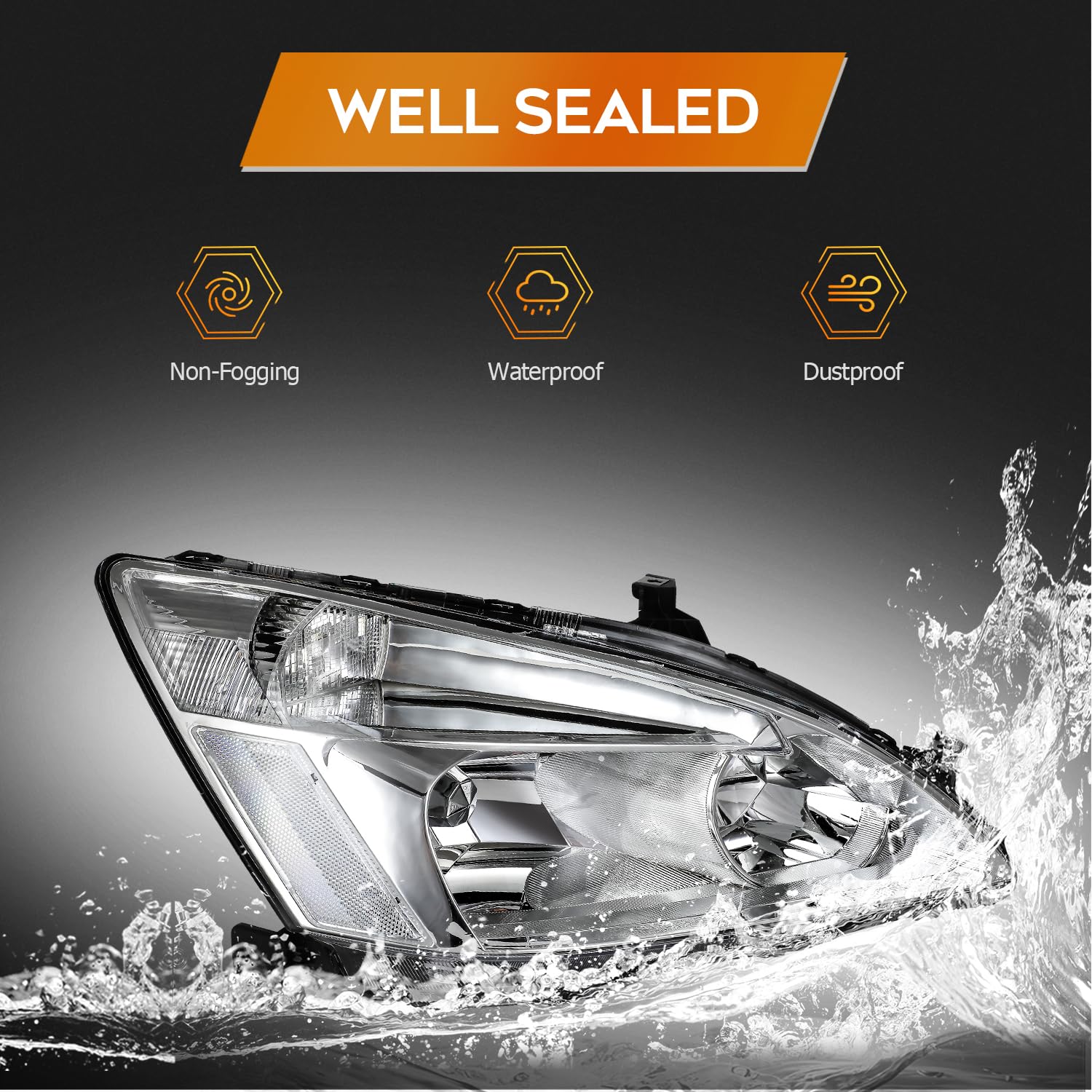 LBRST Headlight Assembly for Honda for Accord 2003-2007 Chrome Housing+Clear Reflector Driver and Passenger Side Headlamp