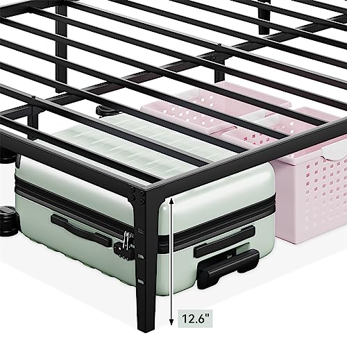 IDEALHOUSE 14 Inch Full Bed Frame with Storage, Metal Platform Bed Frame Full Size, Sturdy Steel Slats Support Mattress Foundation No Box Spring Needed, Black