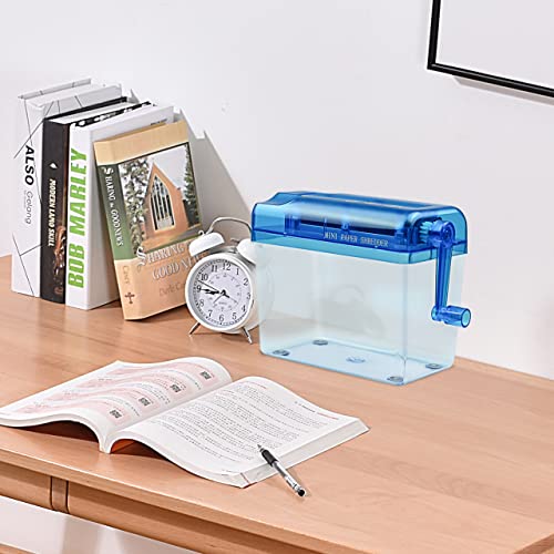 JIKIOU Mini Hand Shredder Portable Paper Shredder Manual Shredder Documents Paper Cutting Tool Home Office Desktop Stationery Blue