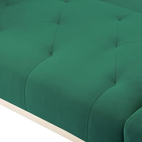Eafurn Convertible Futon Sofa Bed with 2 Cup Holders, Modern Velvet Split-Back Folding Loveseat Sleeper Couches w/Adjustable Tufted Backrest,Square Armrest Sofabed, Dark Green 72.4" with 2 Pillows