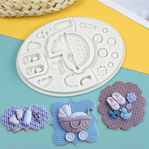 Baby Shower Silicone Mold For Candy Cookie Baby Stroller Fondant Molds For DIY Chocolate Candy Decoration Jewelry Baby Stroller Silicone Mold Cupcake Toppers Mold