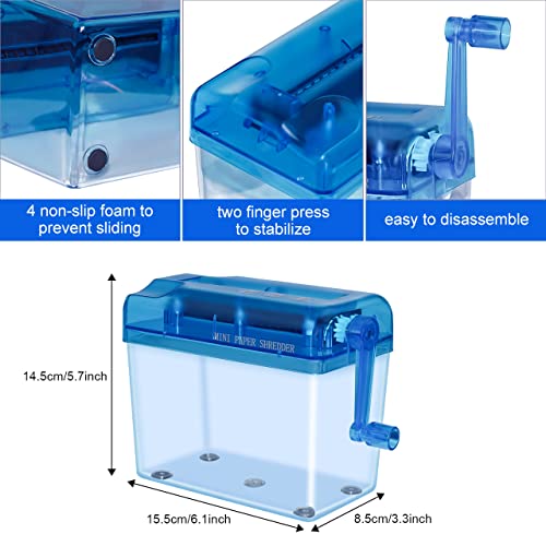 JIKIOU Mini Hand Shredder Portable Paper Shredder Manual Shredder Documents Paper Cutting Tool Home Office Desktop Stationery Blue
