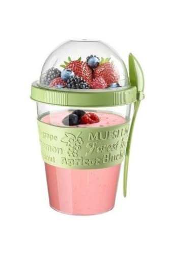 EYNEL 4 Pack On The Go Cereal Yogurt Cups with Lids and Spoon, Overnight Oats Container, Reusable Parfait Plastic Milk Jar Breakfast Crunch Granola Oatmeal Smoothie Snack Prep Bowl (4 Colors Set)