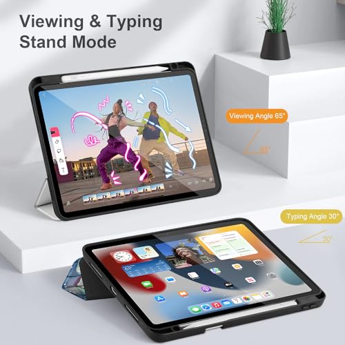 SUROCASE for iPad Pro 11 Inch M2 Case, Clear Back & TPU Cover with Trifold Stand+Pencil Holder for iPad Pro 11 Inch 4th Generation 2022 / 3rd Gen 2021/ 2nd Gen 2020 / 1st Gen 2018, Spring Lotus