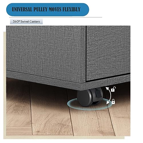 Heliosphere Modern 3 Storage Drawer File Cabinet with Coded Lock, Wood Printer Stand with Open Storage Shelves/Mobile Lateral Filing Cabinet/Easy Assemble for Home Office Bedroom (Dark Gray)