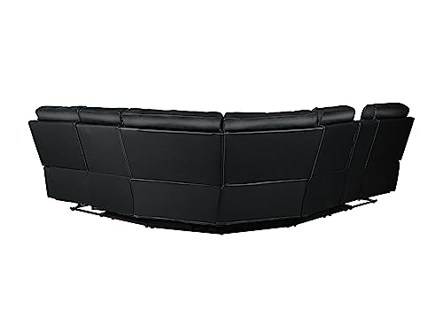 Merax, Black Home Theater Seating Manual Cup Holder, Hide-Away Storage PU Reclining Sofa Couch for Living Room