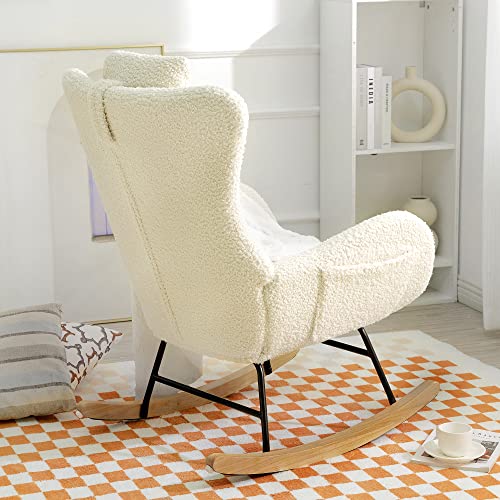 Morhome Upholstered Nursery Rocking Chair-Comfy Glider Rocker with Padded Seat, High Backrest, and Armrests for Living Room Bedroom Offices, Beige