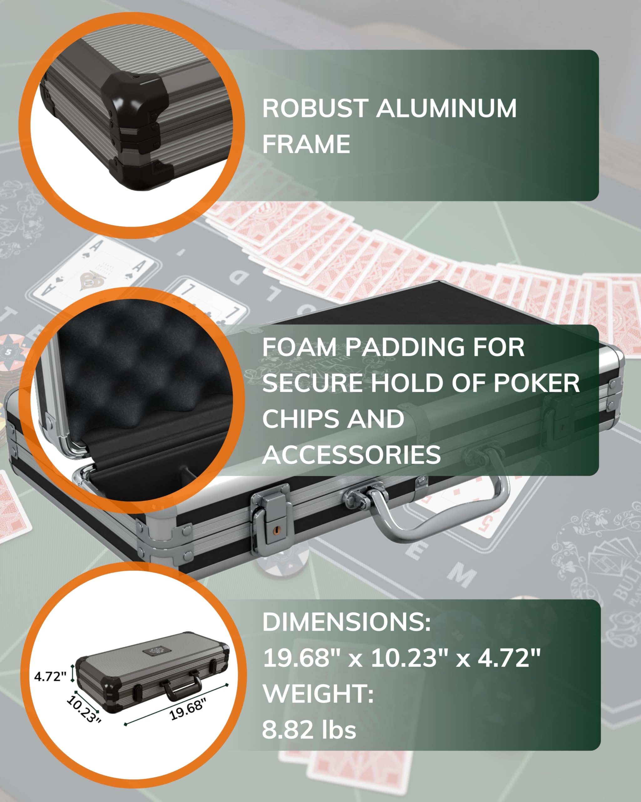 Bullets Playing Cards Poker Sets with Case - Versatile Denominations for Poker, Blackjack, & Casino Games - Durable & Complete Set - Poker Case with 300 Ceramic Poker Chips 'Paulie' with Values