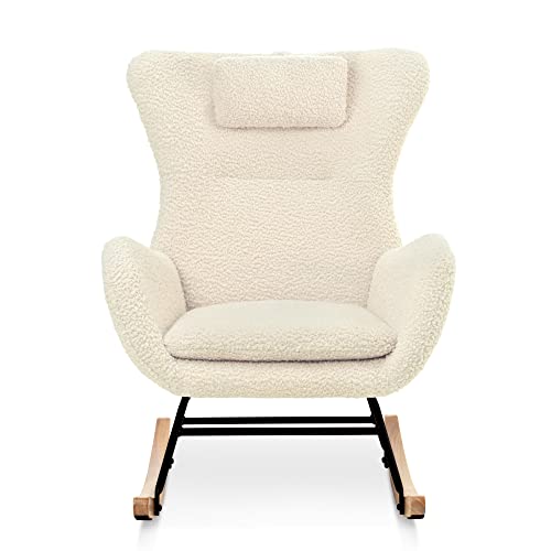 Morhome Upholstered Nursery Rocking Chair-Comfy Glider Rocker with Padded Seat, High Backrest, and Armrests for Living Room Bedroom Offices, Beige