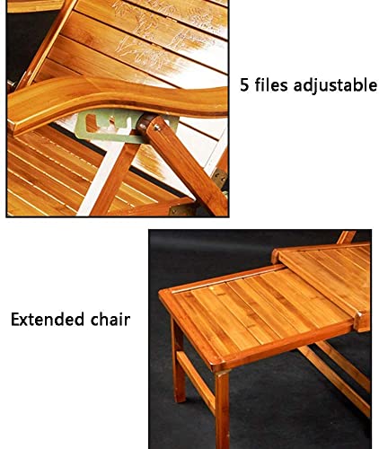 Lounge Chair, Patio Lounge Chairs Bamboo s,Durable Adjustable Deck Chairs,Wooden Outdoor s with Footrests and Mattresses,for Garden Courtyard Balcony