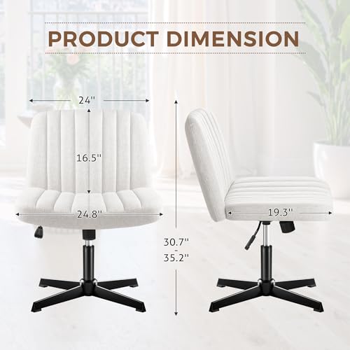 Shahoo Criss Cross Legged Chair, Armless Swivel Wide Padded Height Adjustable Fabric Home Office, Beige
