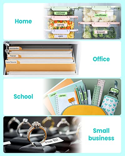 Vixic Portable Label Maker Machine with Tape,D210S Labeler Label Printer,QWERTY Keyboard,Sticker Makers for Labeling with 4 Laminated Tapes,AC Adapter for Home School Kids Office Organization