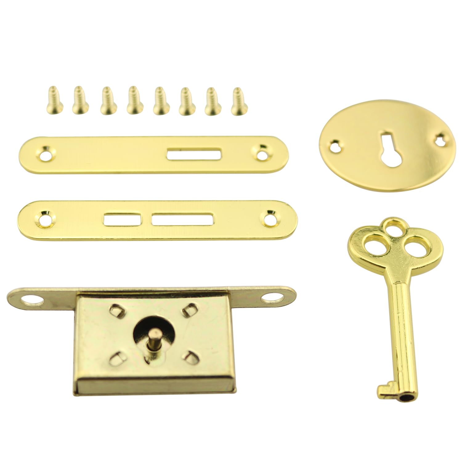ZCZQC Gold Metal Flush Mount Lock Set for Grandfather Clock, Cabinet Door or Dresser Drawer