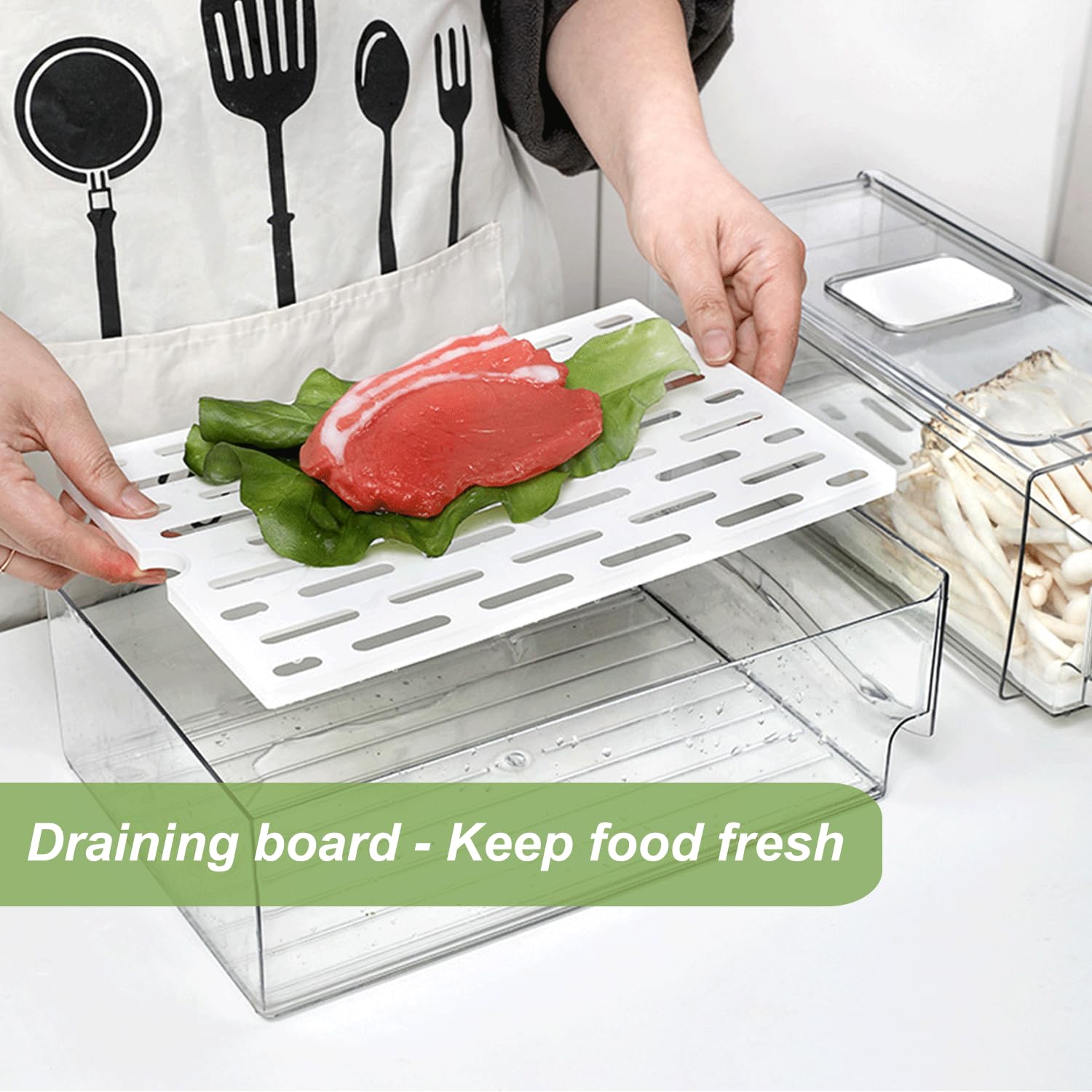 Yatmung Refrigerator Organizer Bin with Ventilation System - Clear pull out fridge storage drawers stackable plastic -Vegetable, deli, freezer, kitchen - Refrigerator Organizing and storage ( 2 Pack )