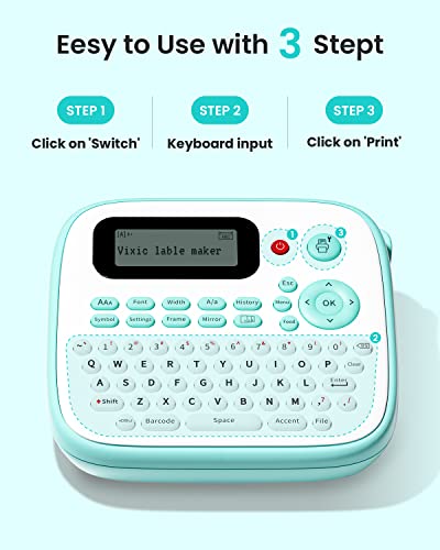Vixic Portable Label Maker Machine with Tape,D210S Labeler Label Printer,QWERTY Keyboard,Sticker Makers for Labeling with 4 Laminated Tapes,AC Adapter for Home School Kids Office Organization