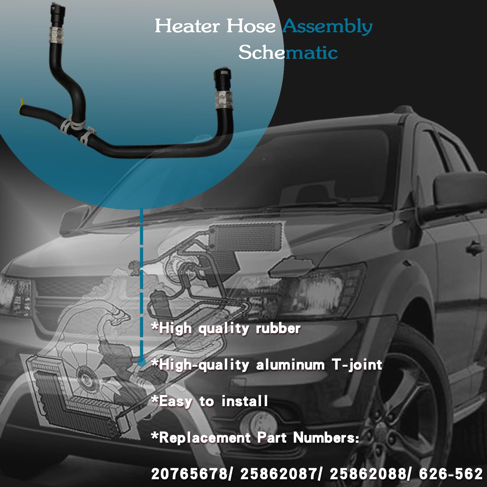 HVAC Heater Hose Assembly Compatible for Buick Enclave GMC Acadia and Chevrolet Traverse 2007-2017 Compatible Engine Heater Hose Replacement Part Number 20765678 25862087 25862088 626-562