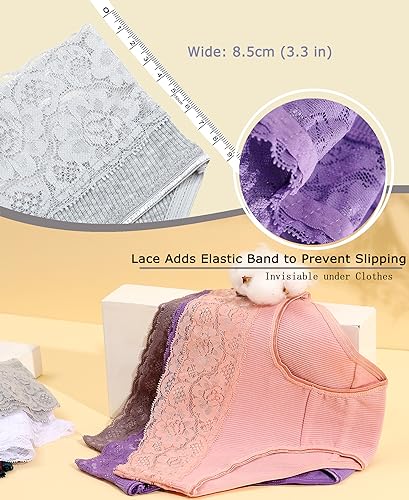 Knowyou Cotton Underwear Cheeky Panties for Women - Lace Waist Bikinis Breathable Hipster 7 Pack