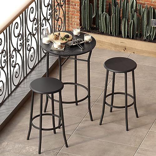 GAOMON 3-Piece Bar Table Chairs, Round Counter Height Bistro Dinette Sets with 2 Barstools for Kitchen, Breakfast Nook, Small Spaces, Matte Black