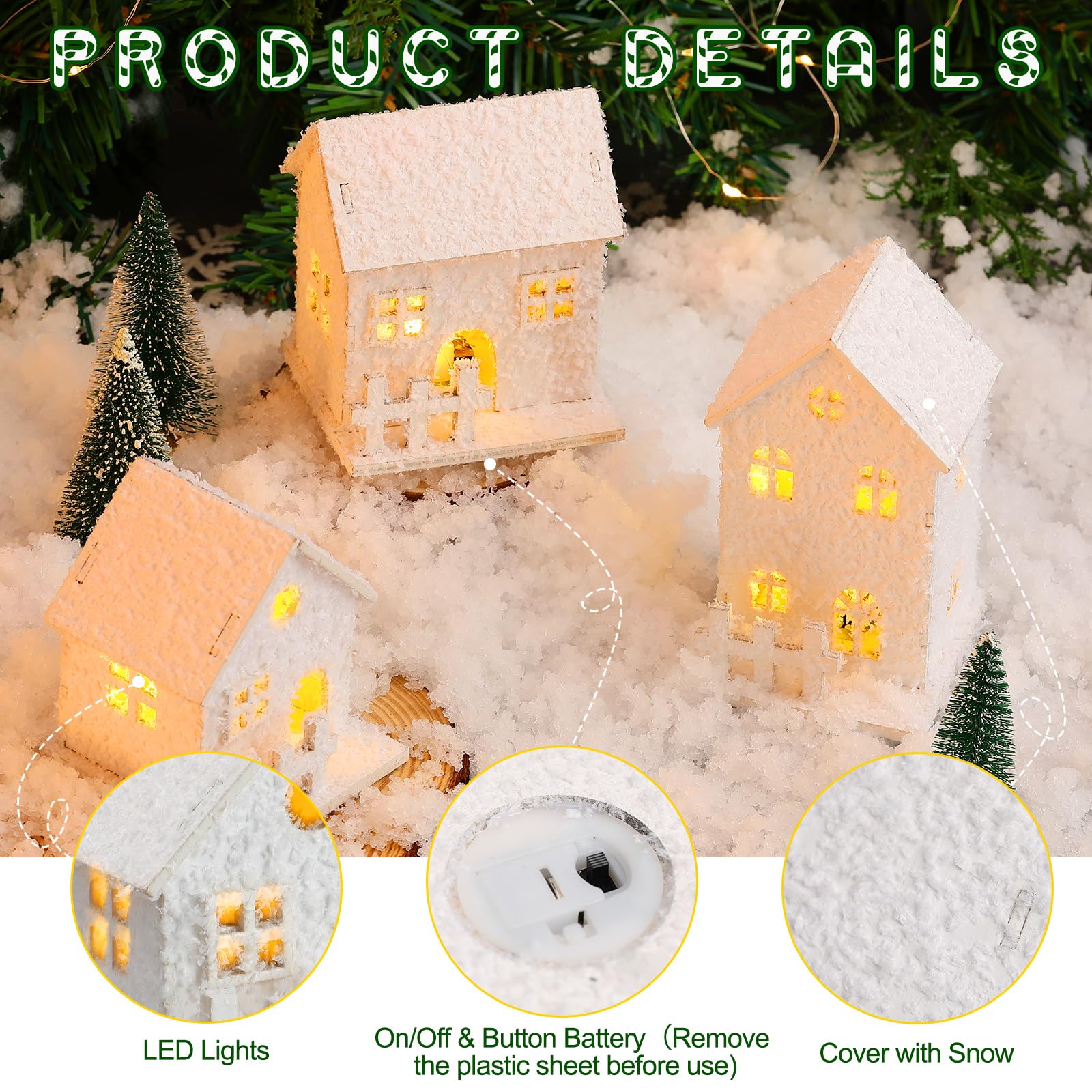 Maitys 26 Pcs Christmas Village Sets Houses LED Lighted Accessories Town Scene Christmas Figurines Battery Operated for Desktop Holiday Miniature Decorations