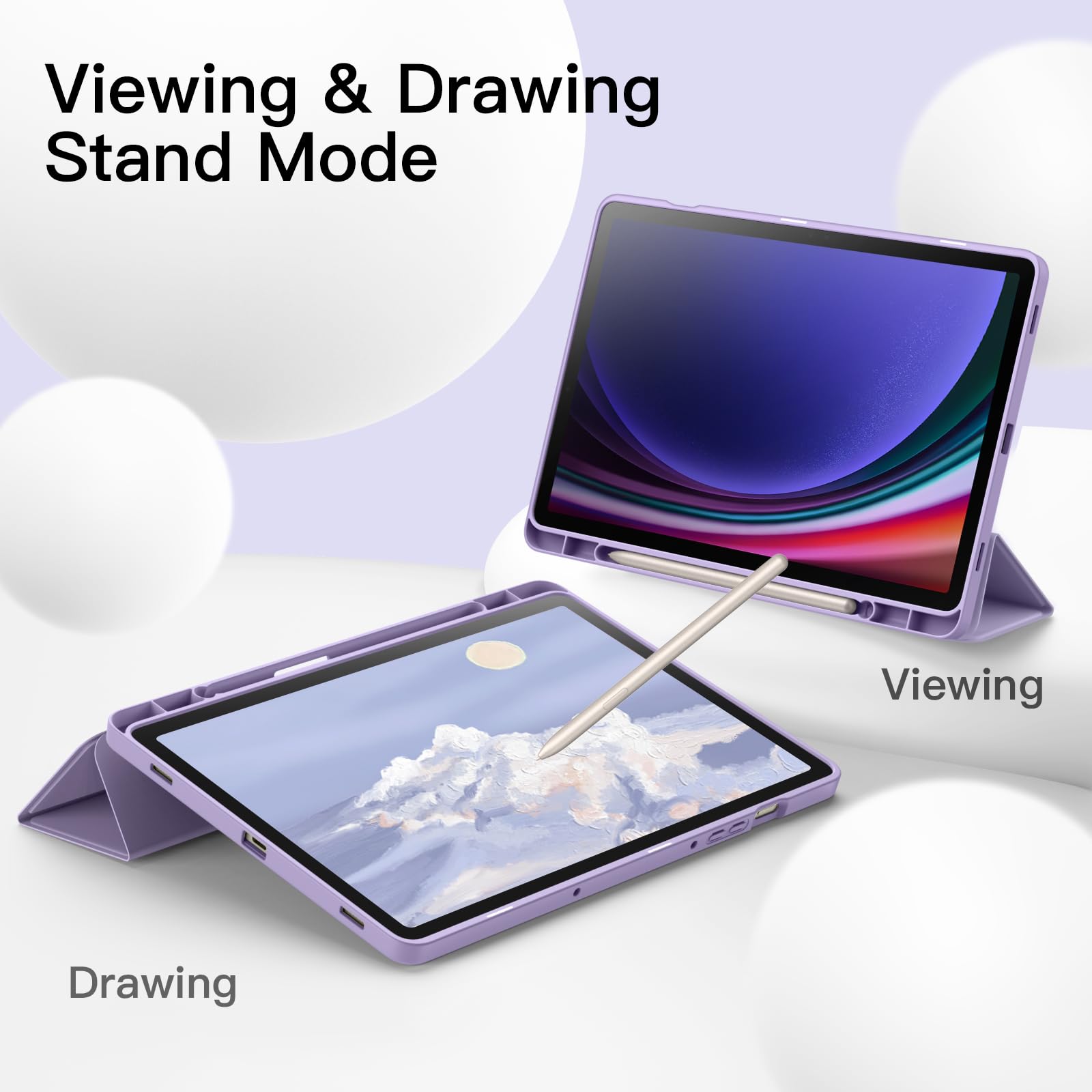 JETech Case for Samsung Galaxy Tab S9 11 Inch with S Pen Holder, Soft TPU Tri-Fold Stand Protective Tablet Cover, Support S Pen Charging, Auto Wake/Sleep (Light Purple)