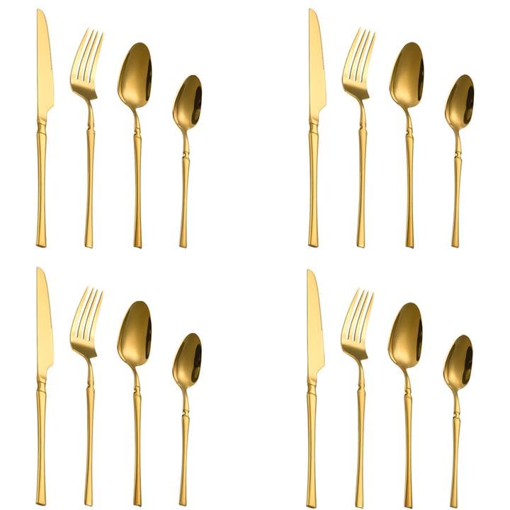Gold Silverware Set with Steak Knives and Serving Utensils, Stainless Steel Flatware Cutlery Set for 4,Tableware for Home Kitchen Restaurant Wedding