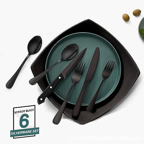 Black Silverware Set with Steak Knives,Black Flatware Set for 12,72-Piece Stainless Steel Tableware Cutlery Set,Kitchen Utensils Spoon and Fork Set,Dishwasher Safe