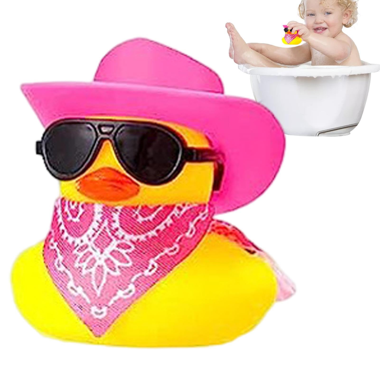 Duck for Cars, Rubber Duck for Car Dashboard, Squeaky Duck Bath Toy Yellow Duck Car Ornament Fun Cowboy Duck Goody Bag Fillers, Car Ornaments for Dashboard