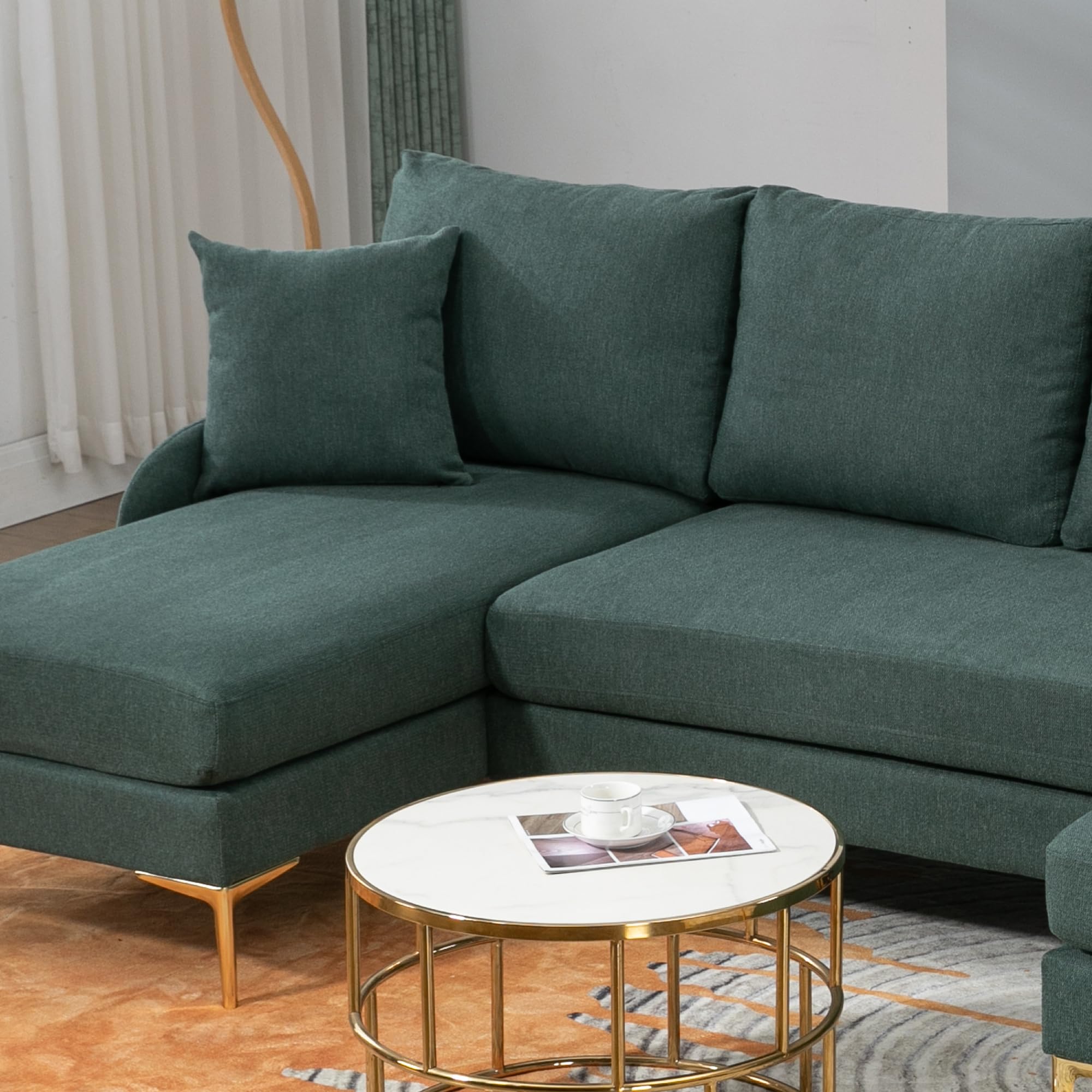 Haplized Modern U-Shape Sectional Sofa, 110'' Reversible Left or Right Chaise of Sectional Couch, 4-Seat Couch with Chaise and Ottoman, Comfortable Sectional Couches for Living Room Apartment, Green