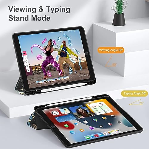 SUROCASE Case Compatible with iPad 10.2 Inch 2021/2020 iPad 9th/8th Generation & 2019 iPad 7th Generation with Pencil Holder, Protective Case with Soft TPU Back, Auto Sleep/Wake Cover, Butterfly