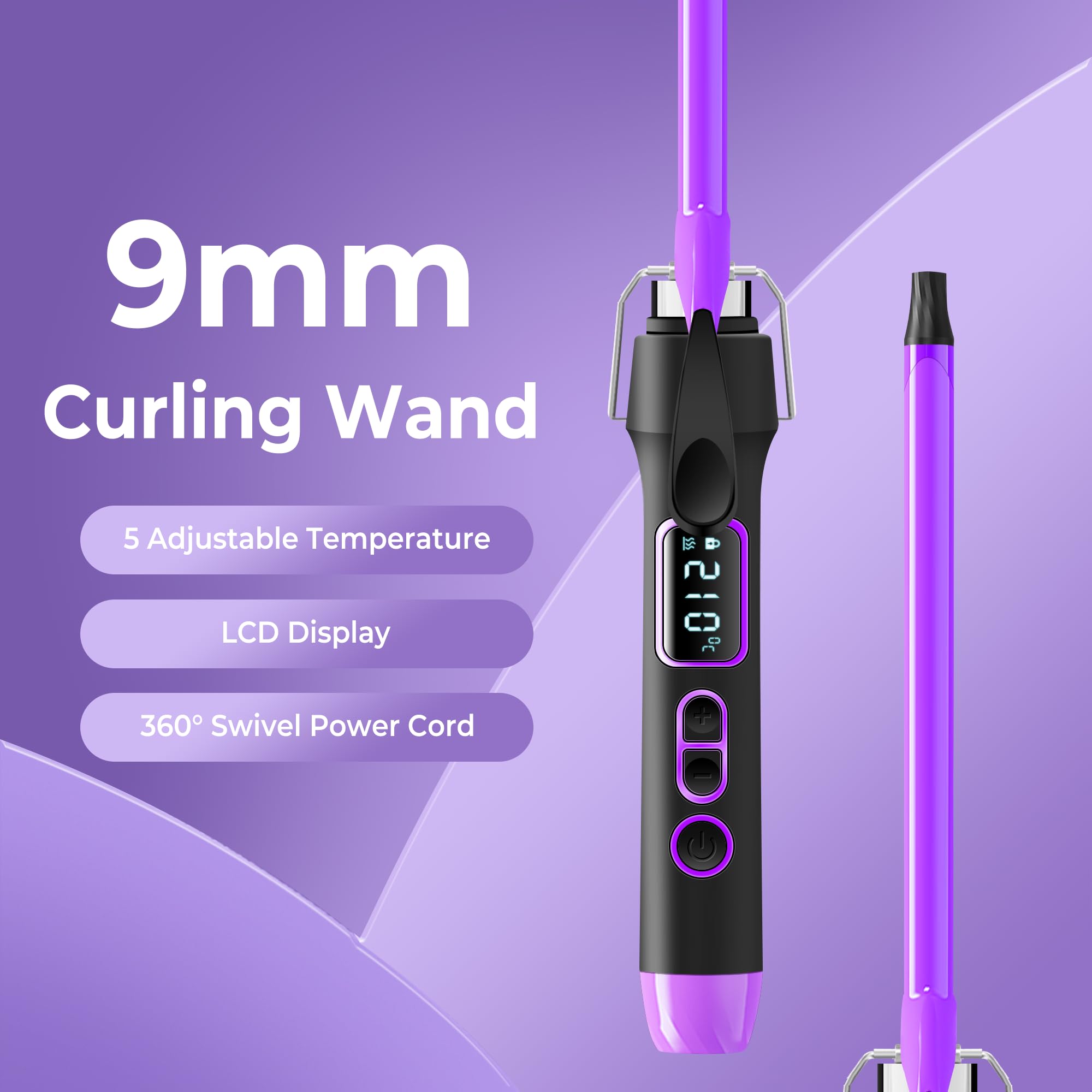 3/8 Inch Curling Iron, Professional 9mm Curling Iron for Short & Long Hair, Ceramic Curling Wand with Temps Control 120 ℃-210 ℃,Small Curling Iron, Dual Voltage Wand Curling Iron, Travel Curling Iron
