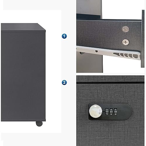 Heliosphere Modern 3 Storage Drawer File Cabinet with Coded Lock, Wood Printer Stand with Open Storage Shelves/Mobile Lateral Filing Cabinet/Easy Assemble for Home Office Bedroom (Dark Gray)