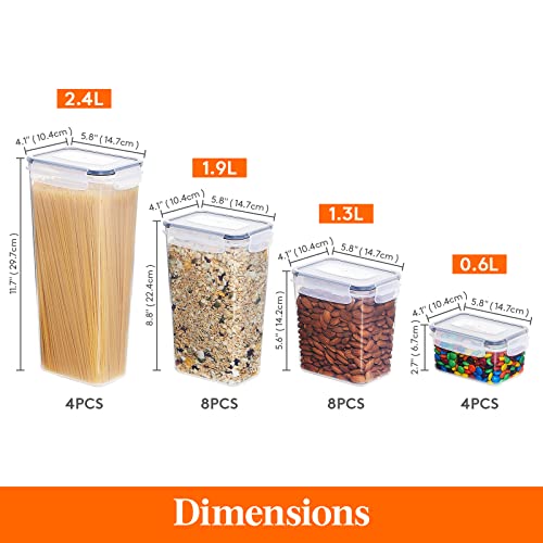 Lifewit 24pcs Airtight Food Storage Containers with Universal Lids, Plastic Cereal Containers Storage Set with Labels Marker in Kitchen Pantry, Sugar Flour Dry Food, BPA Free