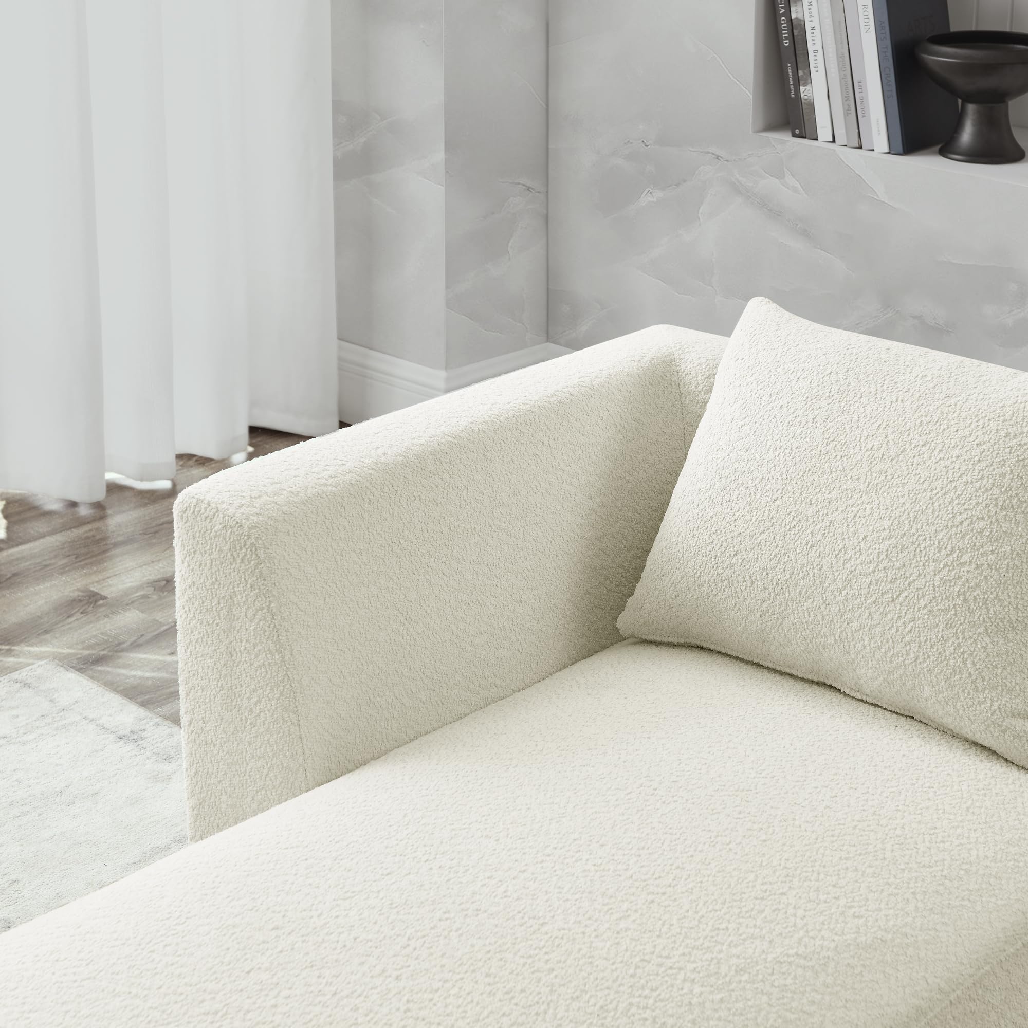 DHPM Modular Sectional, U-Shaped Couch with Double Chaise & Pillows, Modern Minimalist Boucle Fabric Large Comfy Sofa for Living Room Office Apartment, 117 inch, Beige