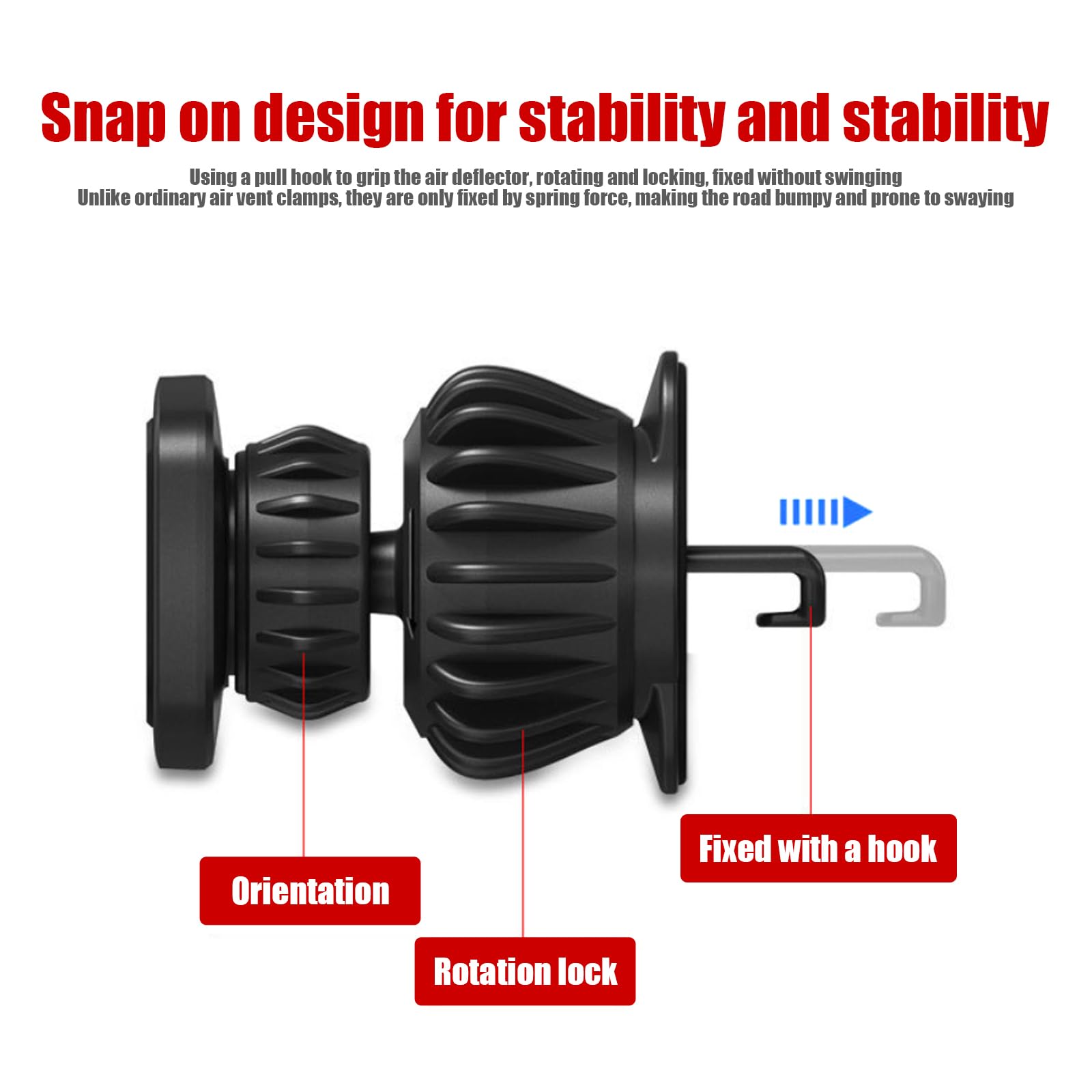 gunhunt 1 PC Snap-on Car Phone Holder, 2.36" x 1.57" 360° Rotating Air Outlet Multifunctional Navigation Bracket, Suitable for Conventional Horizontal Air Outlets Such as Horizontal/Vertical (Black)