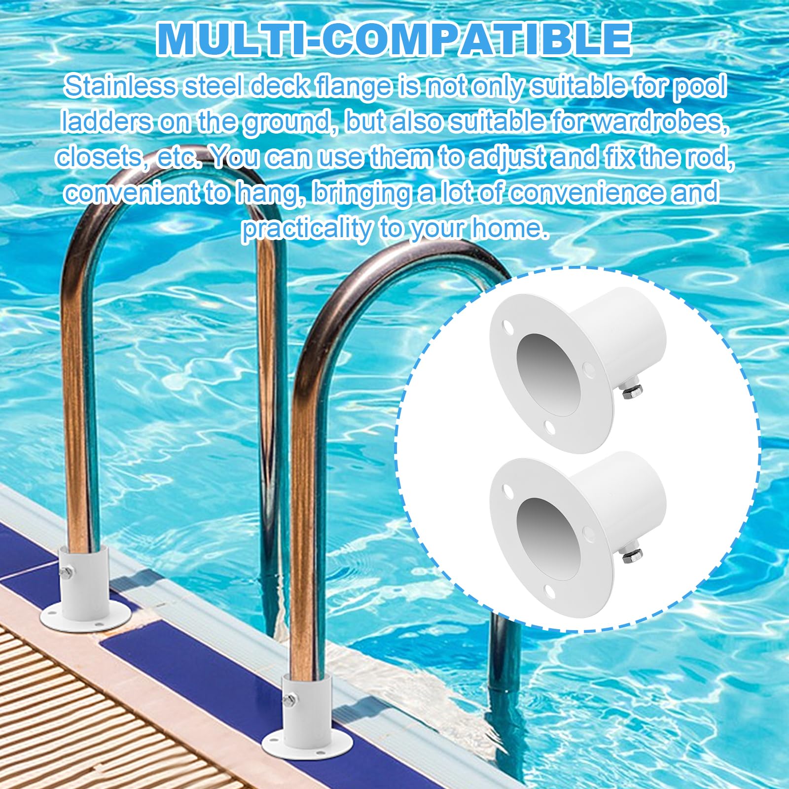 Pool ladder brackets Stainless Steel Deck Flanges, for above Ground Pool Ladder 1.5" also for Handrails Closet Rod Flange (2 pcs)