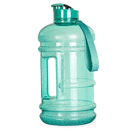 TOOFEEL 2 Liter Water Bottles - Half Gallon Water Bottle BPA Free - Ideal for Gym, Big Water Jug, Reusable Sports Bottle with Measurements Marked Drink Container - 2.2L 74oz Mint Green Water Bottle