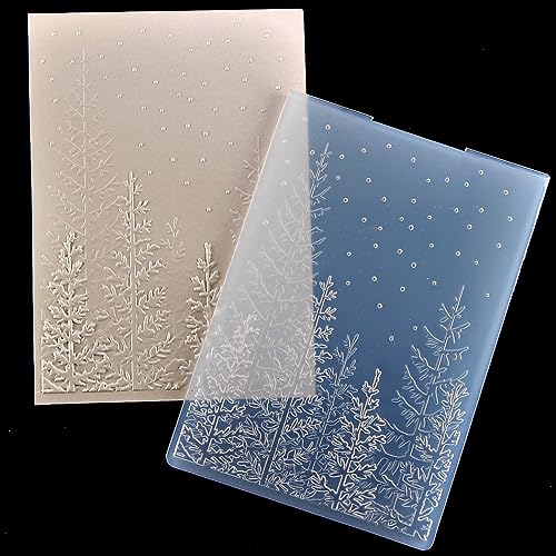 KWELLAM 3D Merry Christmas Snowfall Tree Woodland Background Plastic Embossing Folders for Card Making Scrapbooking and Other Paper Crafts 3080401