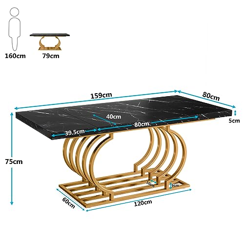 Tribesigns 63" Modern Office Desk, Black and Gold Executive Desk, Large Computer Desk Home Office Desk with Gold Metal Frame, Wood Workstation Study Writing Desk