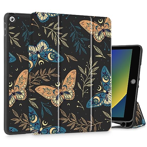 SUROCASE Case Compatible with iPad 10.2 Inch 2021/2020 iPad 9th/8th Generation & 2019 iPad 7th Generation with Pencil Holder, Protective Case with Soft TPU Back, Auto Sleep/Wake Cover, Butterfly