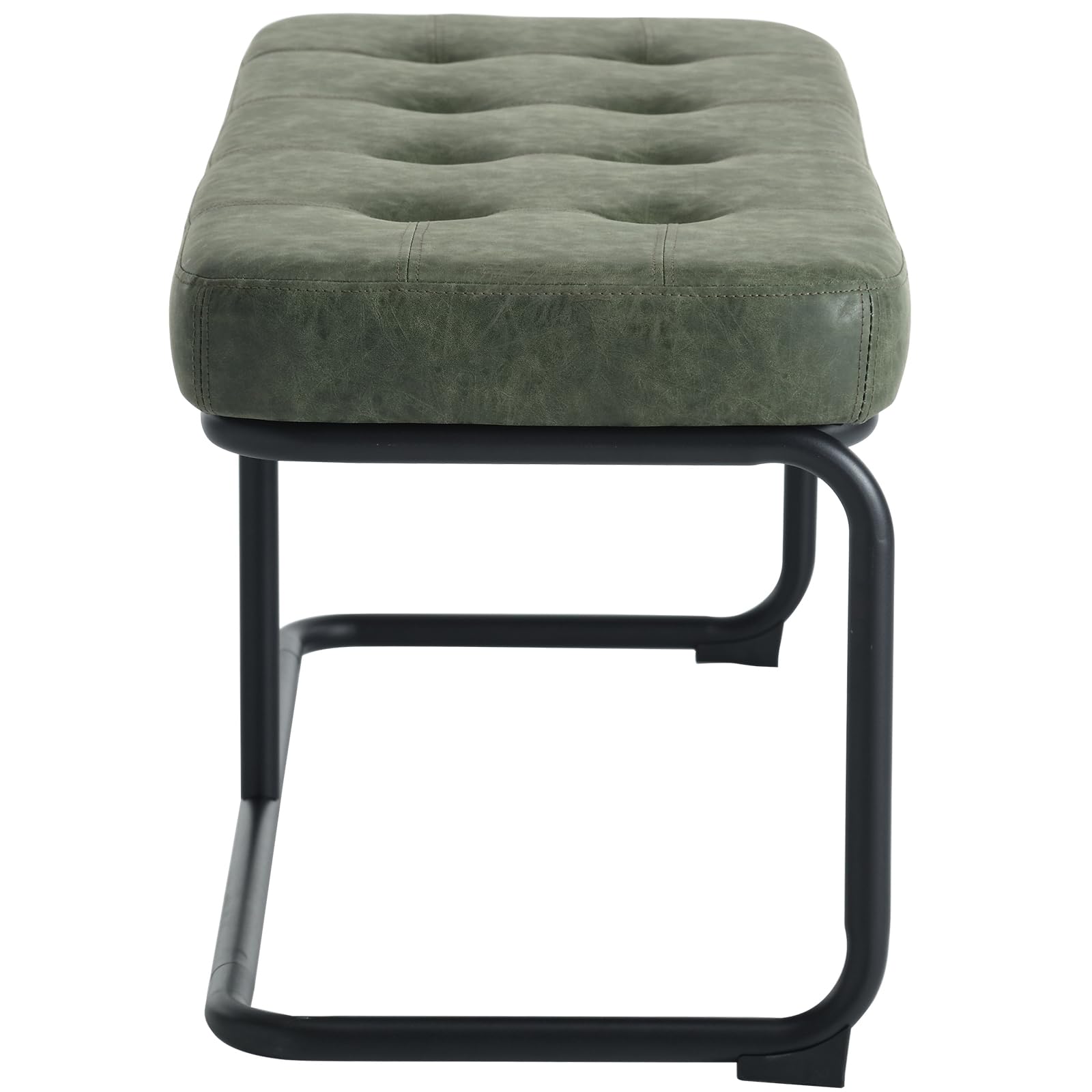 ZH4YOU 39 Inch Modern Dining Bench Indoor, Upholstered Leather Entryway Bench with Metal Legs, Button Tufted Ottoman Bench with Shoe Storage, Small Bench for Kitchen & Living Room Furnitures, Pu Green