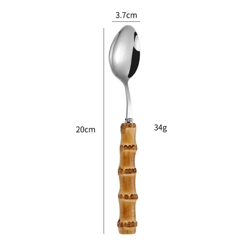 Natural bamboo handle cutlery western steak knife and fork spoon creative cake dessert spoon and fork set (cutlery)