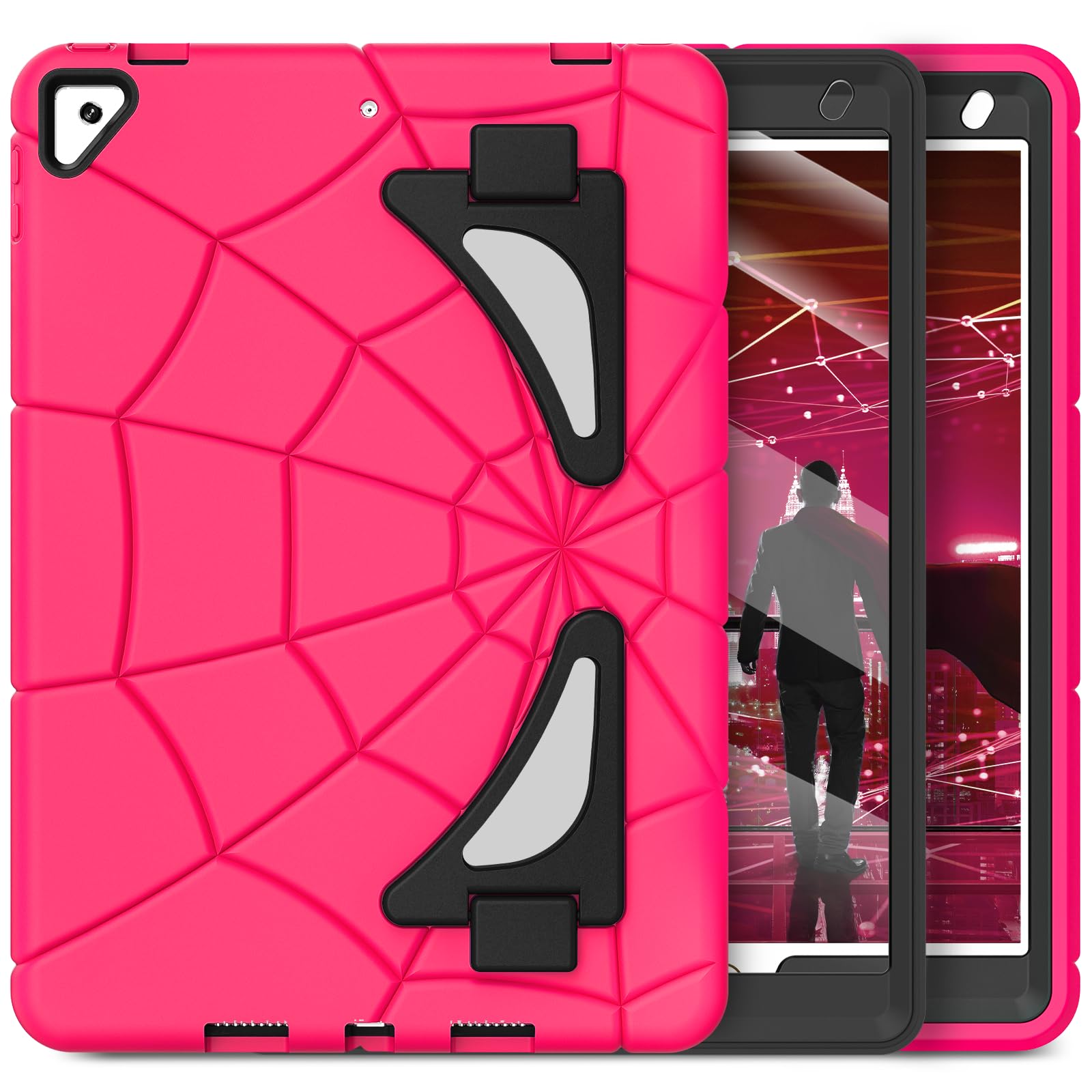 Nitupai iPad 9th Generation Case, Shockproof Rugged Hard PC and Soft Silicone 2-in-1 Layer Full Body Protection Construction, Pink+Black
