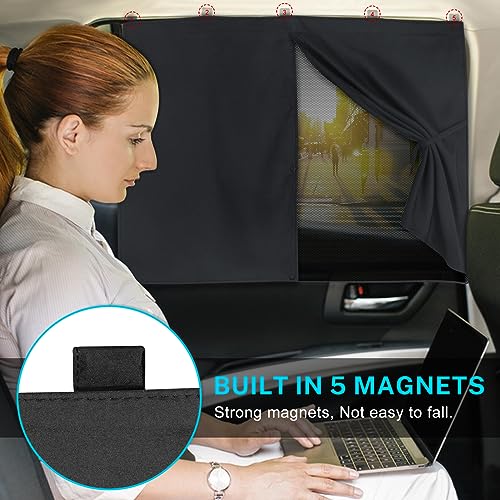 Car Window Shades, Magnetic Double Layer Car Sun Shade for Side Windows Privacy Full Covers/Half Shade Options Black Car Window Curtains for Baby Protection (1pcs)