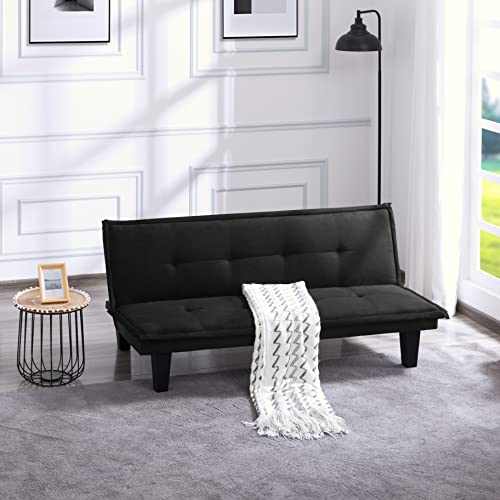 YUNLife&Home Loveseat Sofa,Modern Decor Accent Futon Love Seat Bed for Living Room Bedroom Napping,Tufted Upholstered Small Recliner Couch Furniture,Solid and Easy to Install, Fabric Black 63.8" w