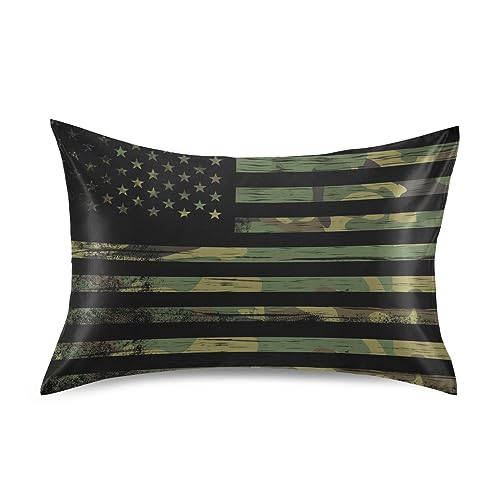 Camo American Flag Bed Pillow Protectors Zippered Standard Size Throw Pillow Cases Pillow Shams 20x26 in