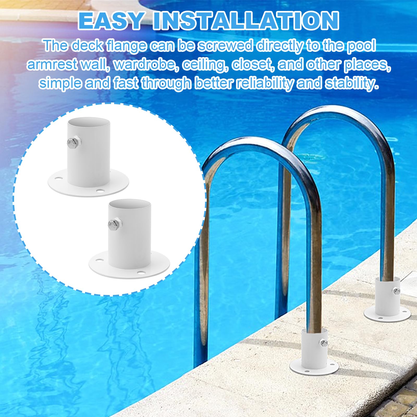 Pool ladder brackets Stainless Steel Deck Flanges, for above Ground Pool Ladder 1.5" also for Handrails Closet Rod Flange (2 pcs)