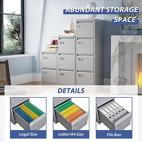 Anxxsu 4 Drawer File Cabinet, Filing Cabinets for Home Office, Metal Vertical File Storage Cabinet with Lock, Locking File Cabinet for A4 Legal/Letter, 15.1" W x 17.7" D x 52.5" H, Assembly Required