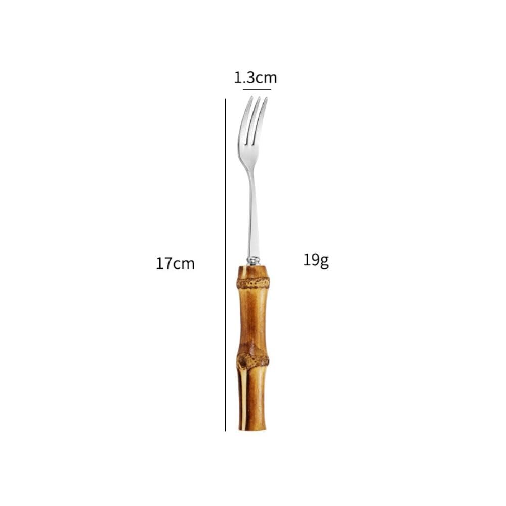 Natural bamboo handle cutlery western steak knife and fork spoon creative cake dessert spoon and fork set (cutlery)