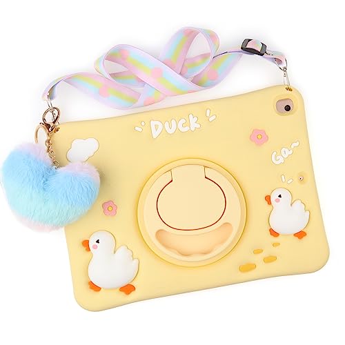 [Happy Duck] Kid's Case for iPad Mini 1/2/3,Cute iPad Mini 5th/4th Gen 7.9” Cover for Children Girls Lady with 360° Rotating Stand (iPad Mini 5/Mini 4)